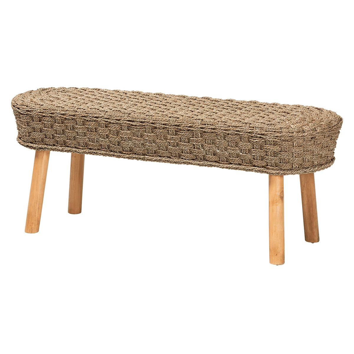 bali & pari Denver Modern Bohemian Natural Seagrass and Acacia Wood Accent Bench - Light brown/natural brown