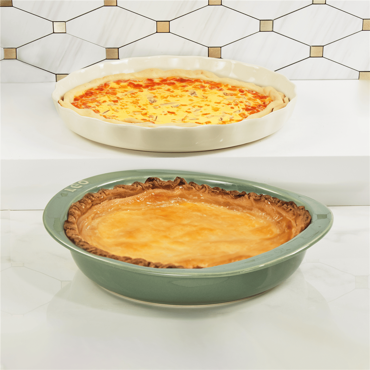 BergHOFF Balance 2-Piece Ceramic Bakeware Set - Moonbeam Cream  Sage Green