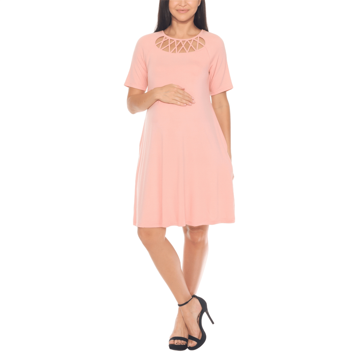 Click here for Womens White Mark Criss Cross Neck Maternity A-Lin... prices
