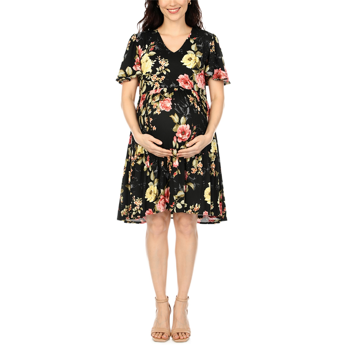 Click here for Womens White Mark Short Sleeve Floral Maternity A-... prices