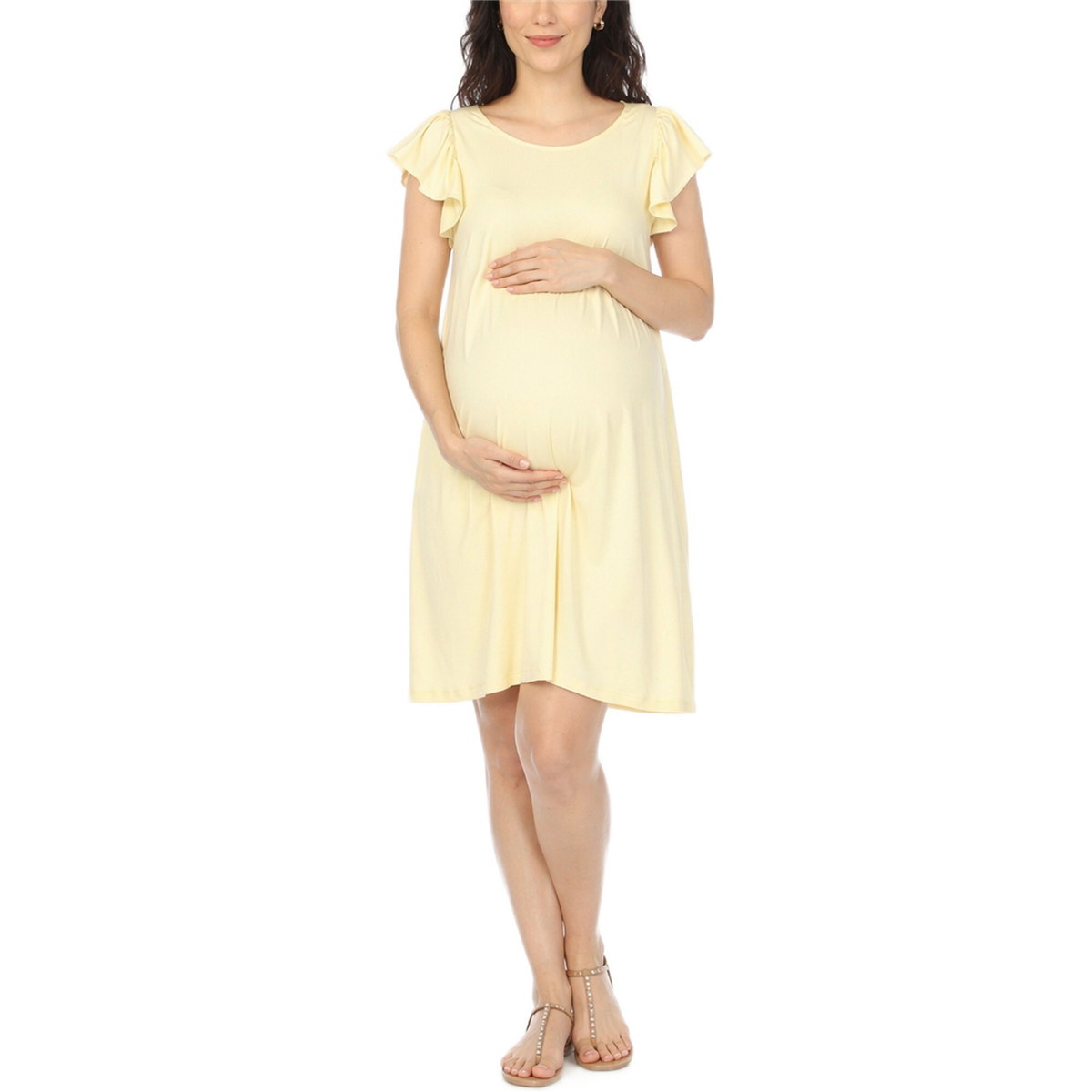Click here for Womens White Mark Flutter Sleeve Solid Maternity S... prices