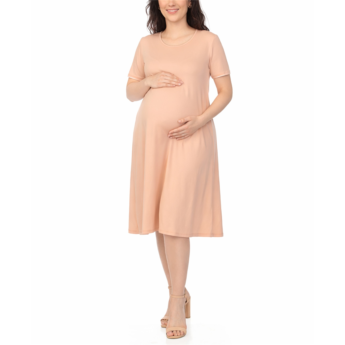 Click here for Womens White Mark Short Sleeve Solid Maternity Mid... prices