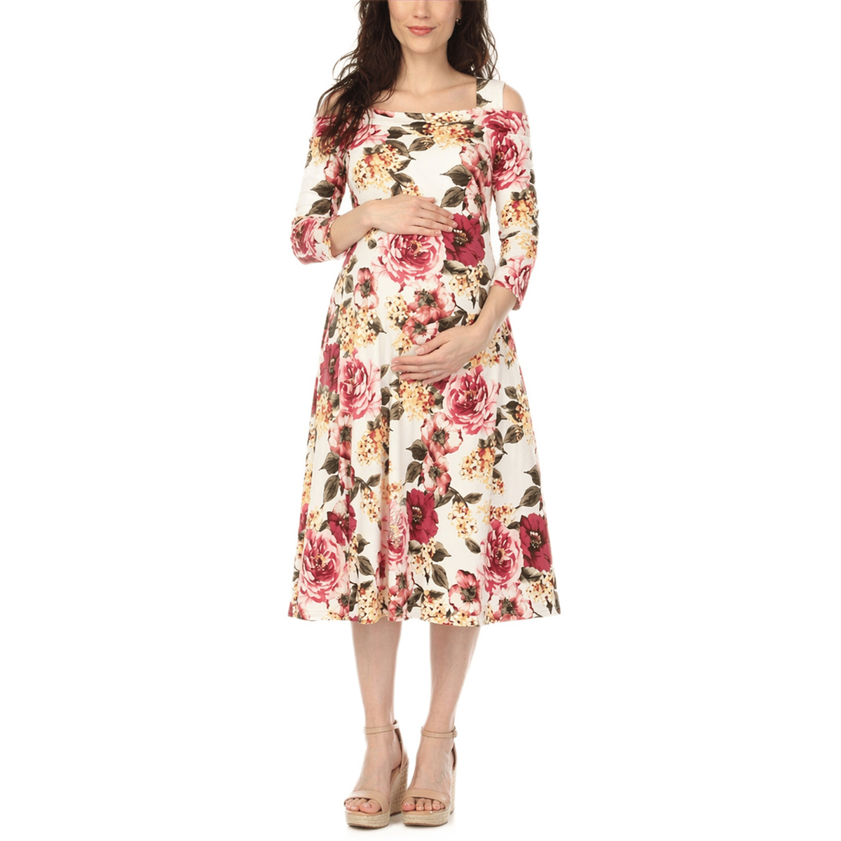 Click here for Womens White Mark Cold Shoulder Floral Maternity M... prices