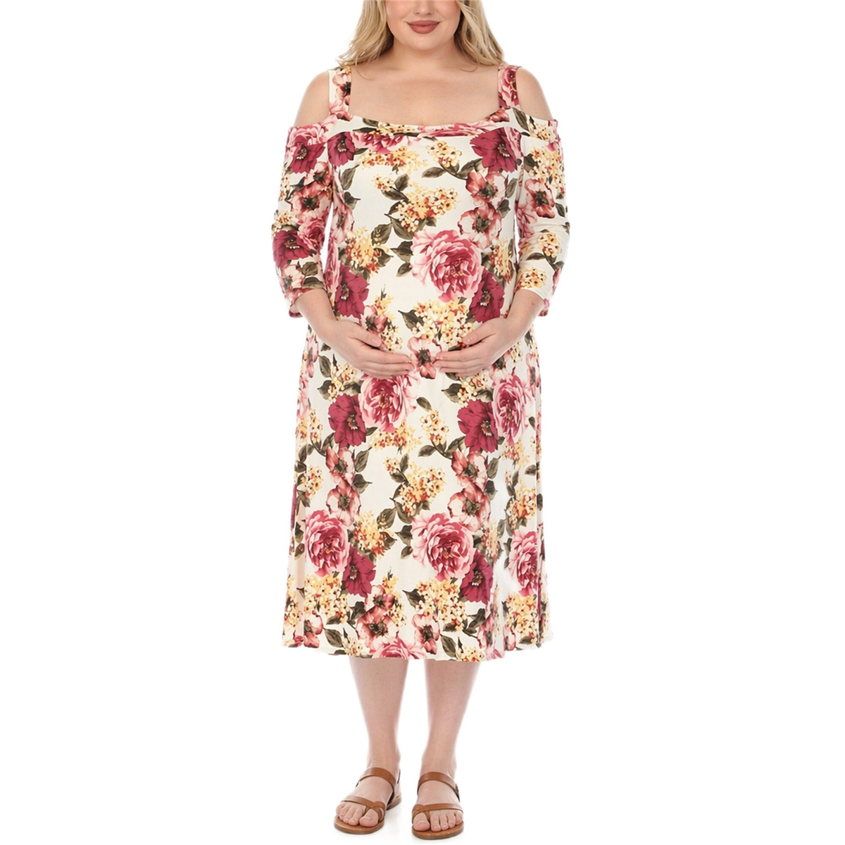 Click here for Plus Size White Mark Cold Shoulder Floral Maternit... prices