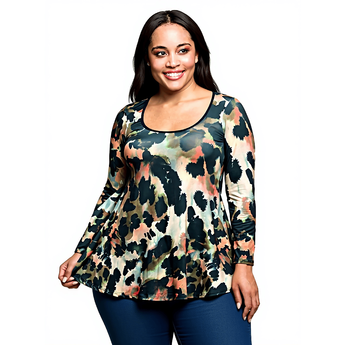 Click here for Plus Size 24/7 Comfort Apparel Multi-Print Scoop N... prices
