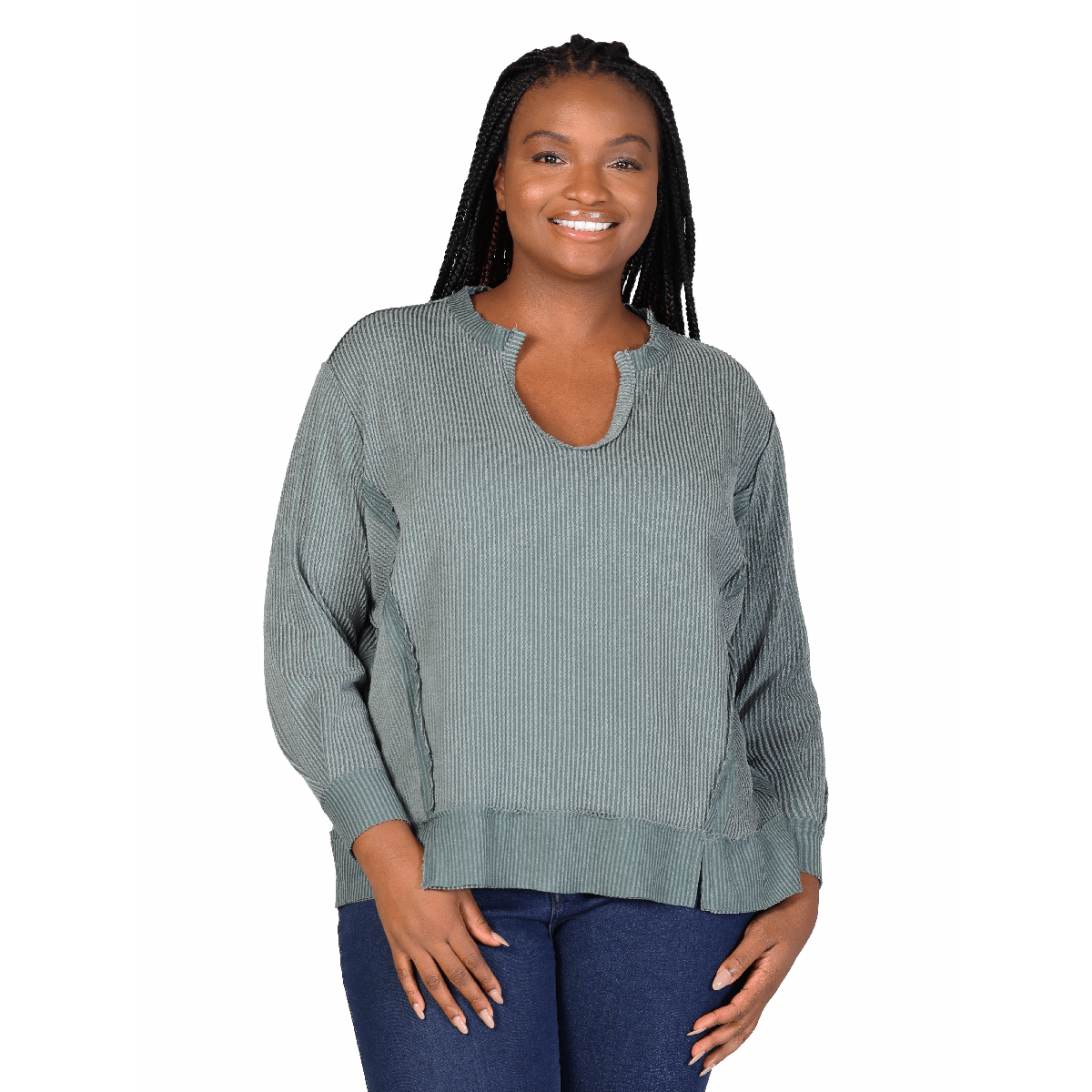 Click here for Plus Size 24/7 Comfort Apparel Ribbed Knit V-Neck... prices