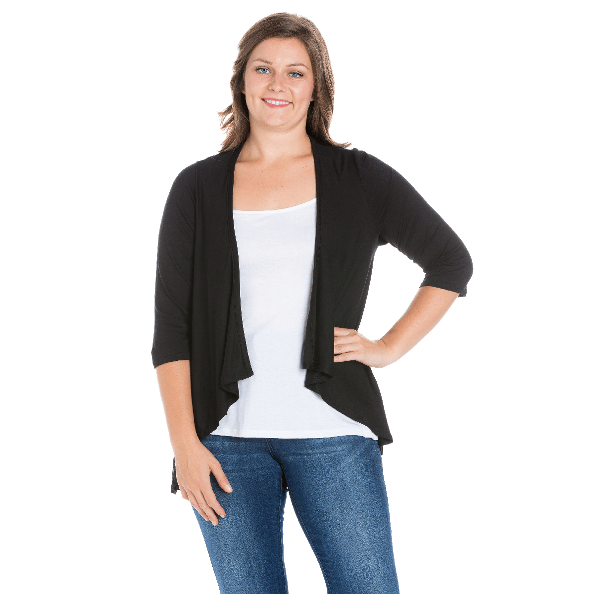 Click here for Plus Size 24/7 Comfort Apparel Elbow Sleeve Open C... prices