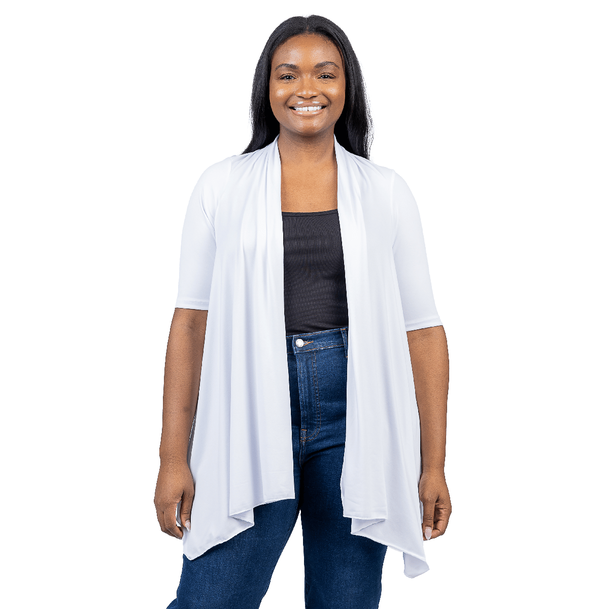 Click here for Plus Size 24/7 Comfort Apparel Open Front Cascadin... prices