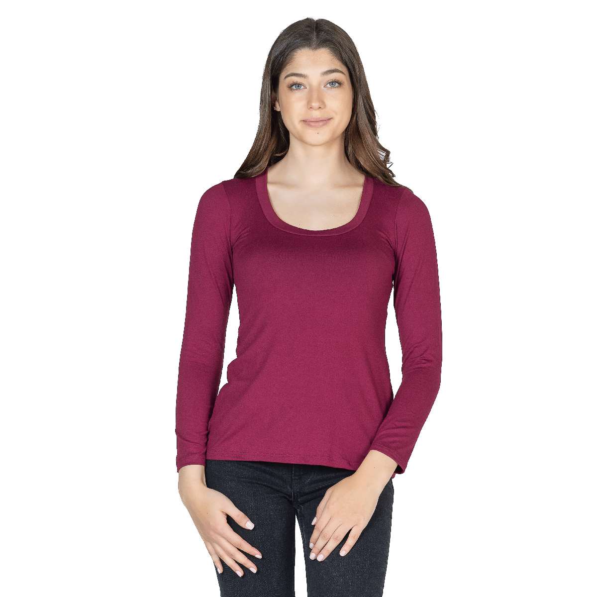 Click here for Womens 24/7 Comfort Apparel Solid Long Sleeve Scoo... prices