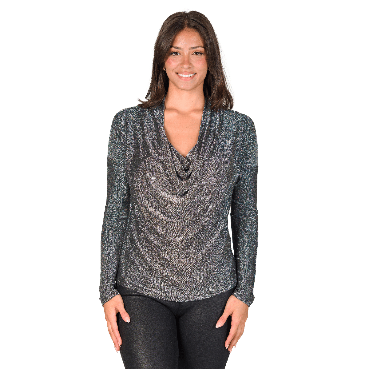 Click here for Womens 24/7 Comfort Apparel Cowl Neck Shimmery Fab... prices