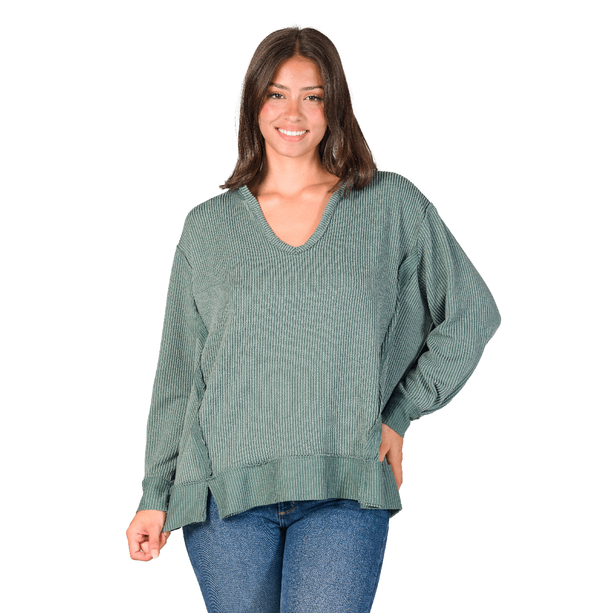 Click here for Womens 24/7 Comfort Apparel Relaxed Fit Ribbed Kni... prices