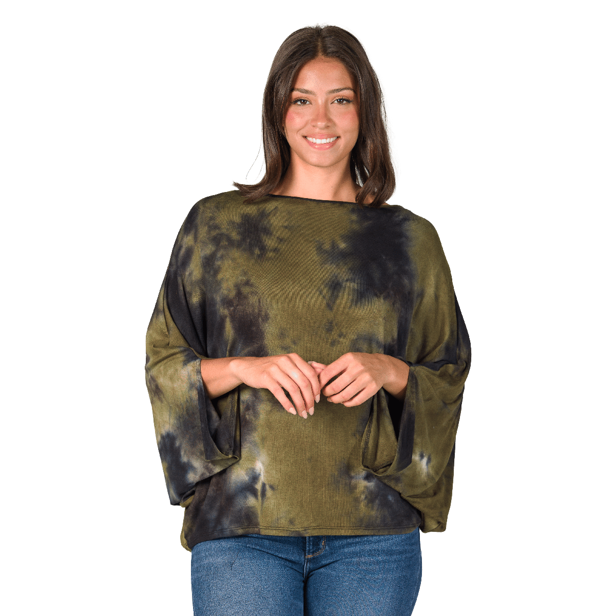 Click here for Womens 24/7 Comfort Apparel Green Tie-Dye Batwing... prices