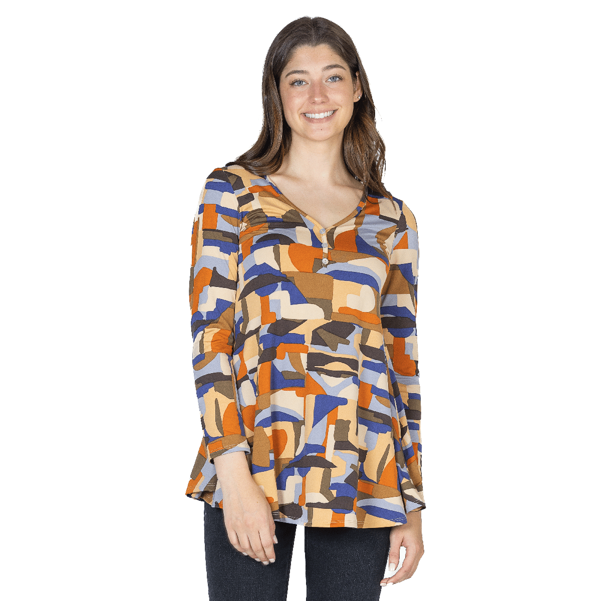 Click here for Womens 24/7 Comfort Apparel Orange Long Sleeve V-N... prices