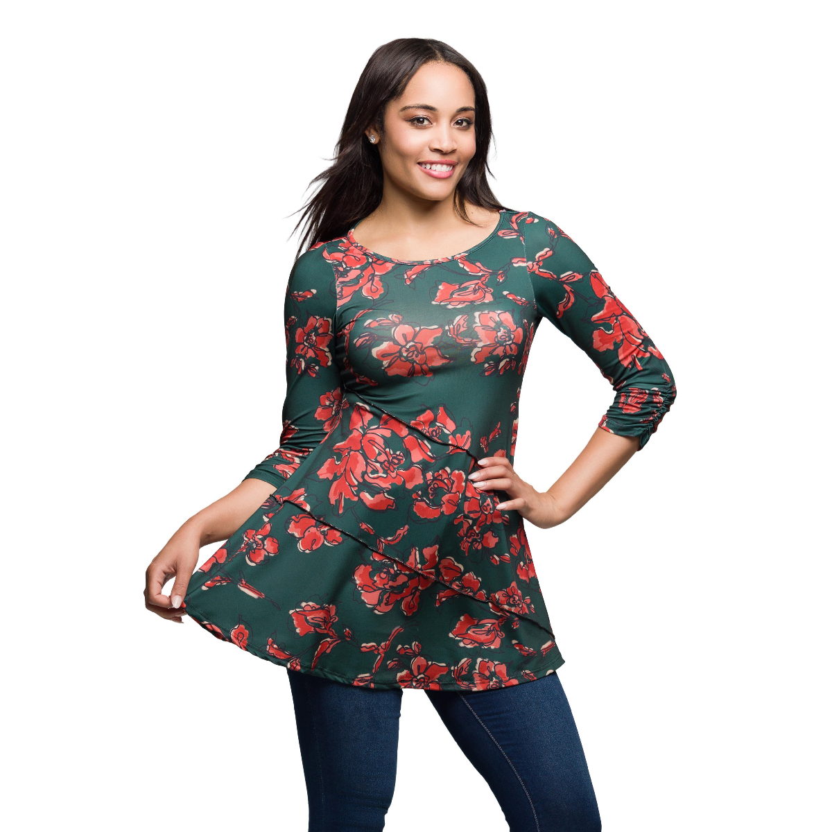 Click here for Womens 24/7 Comfort Apparel Green Floral 3/4 Sleev... prices