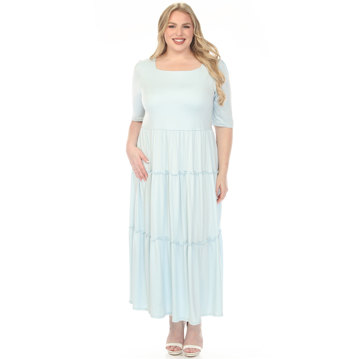 Click here for Plus Size White Mark Elbow Sleeve Square Neck Tier... prices