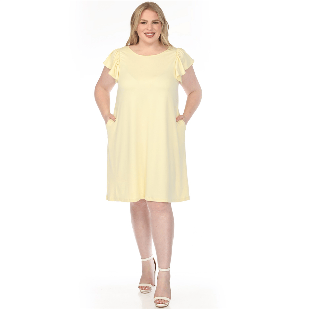 Click here for Plus Size White Mark Short Ruffle Sleeve Crew Neck... prices