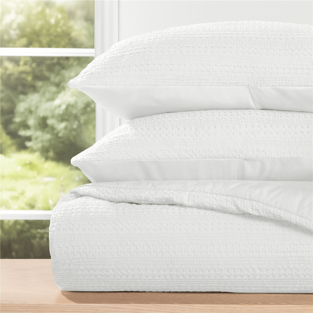 ienjoy Home Waffle Textured 3-Piece Comforter Set  Full/Queen - Mauve