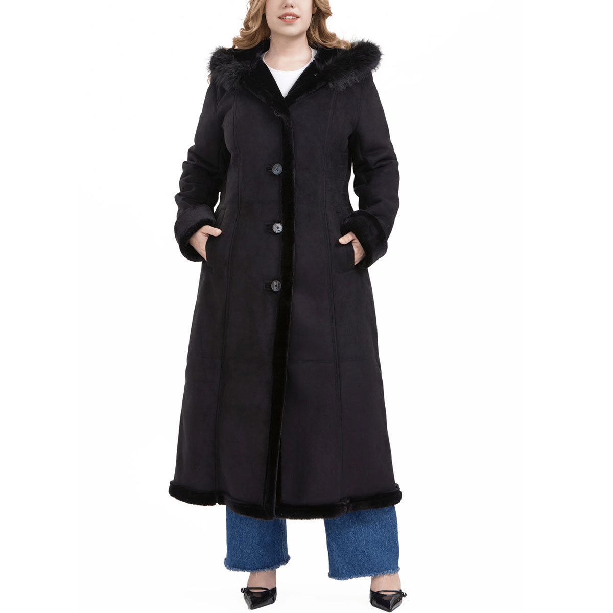 Click here for Womens BGSD Gianna Hooded Faux Shearling Long Coat prices