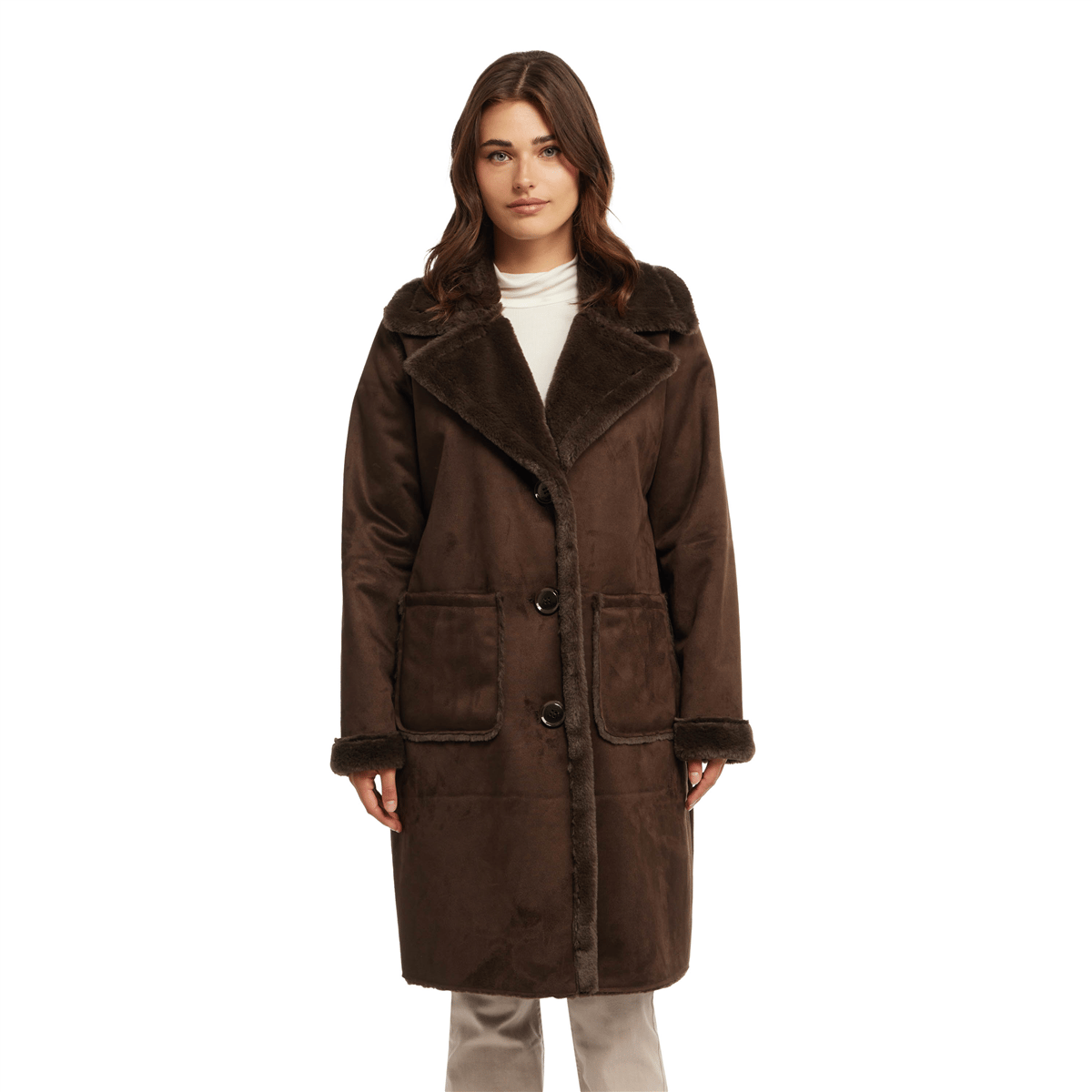 Click here for Womens NVLT Long Sueded Coat with Faux Fur Lining prices
