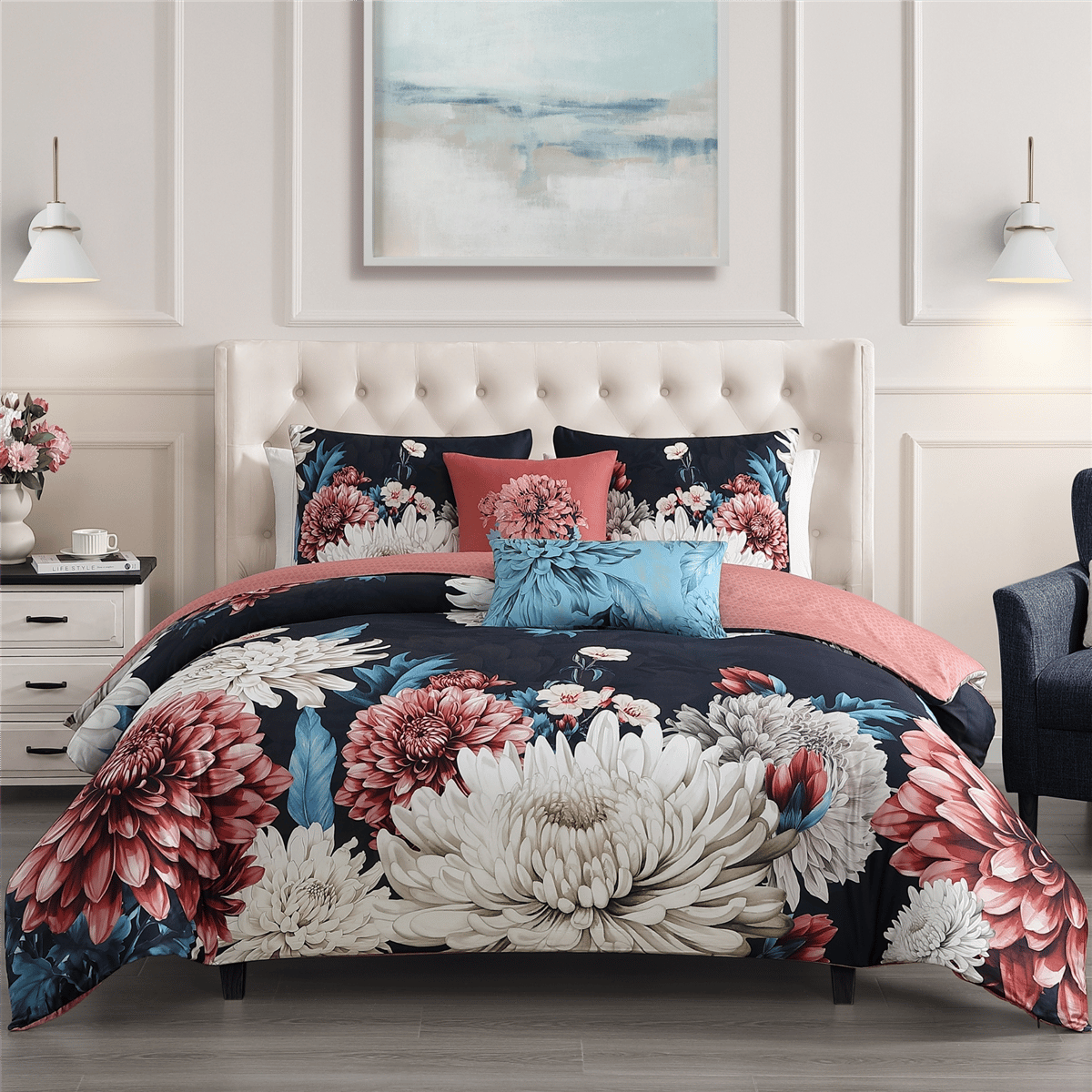 Click here for Bebejan Navy Mums 5pc. Reversible Comforter Set prices