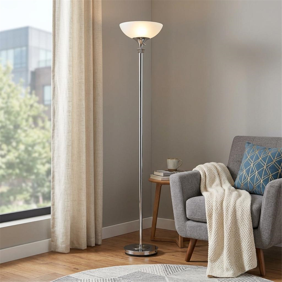 Click here for HomeRoots 72in. Silver Floor Lamp with White Glass... prices