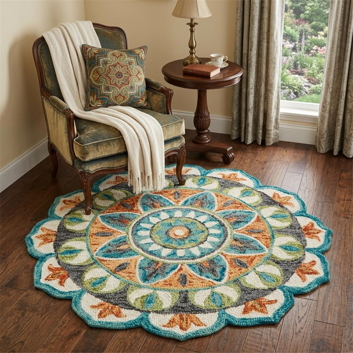 Click here for HomeRoots Blue & Orange Medallion Area Rug prices