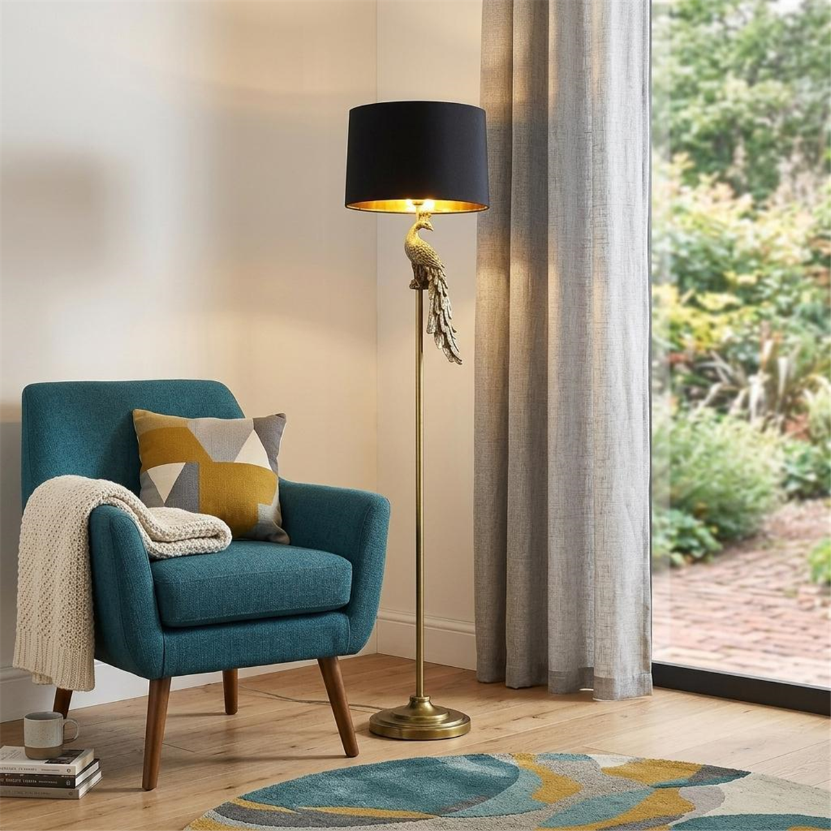 Click here for HomeRoots 65in. Gold & Black Floor Lamp with Fabri... prices