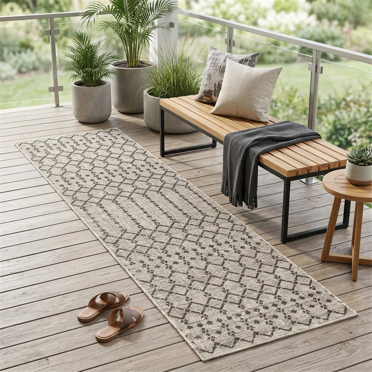 Click here for HomeRoots Light Grey & Black Trellis Indoor Outdoo... prices