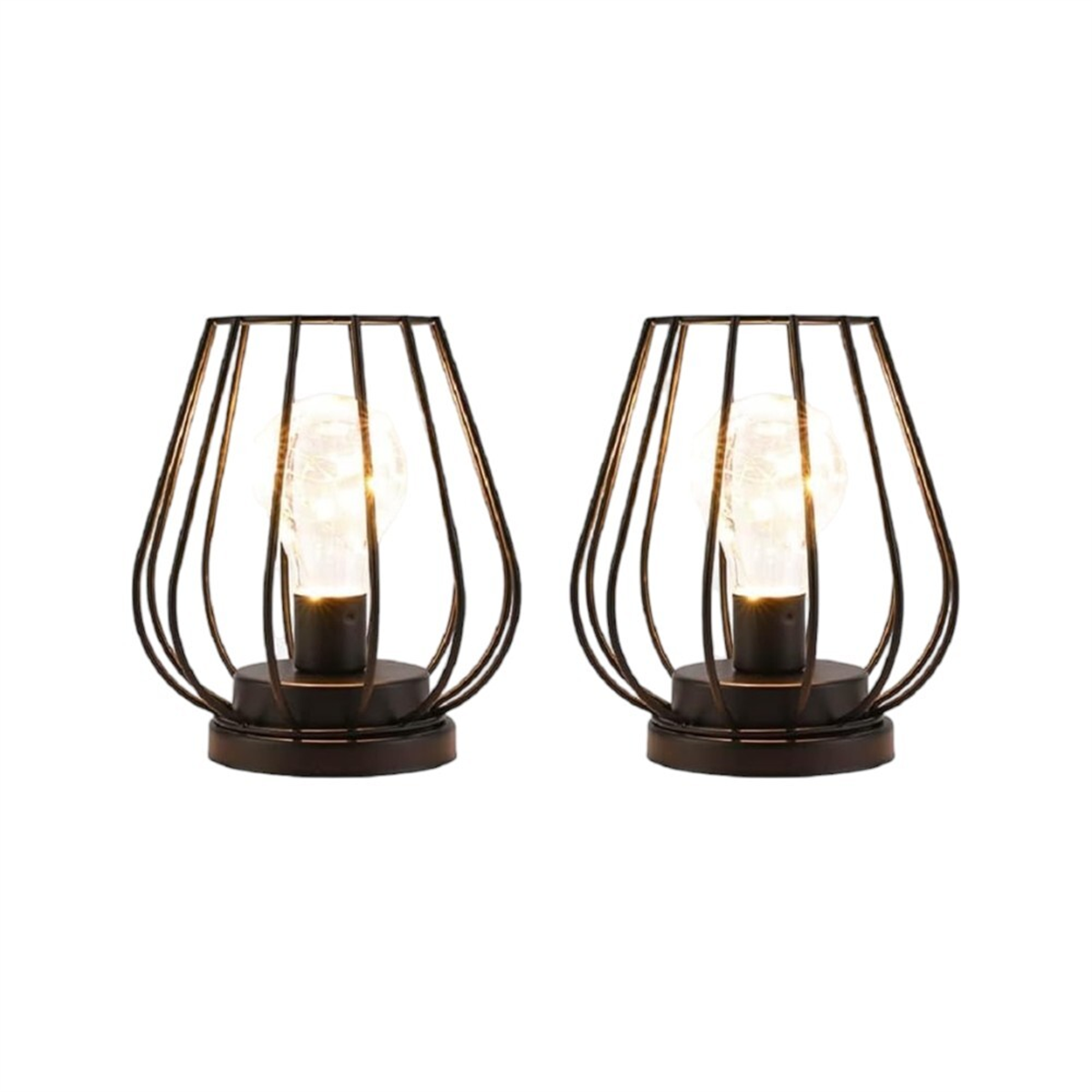 Click here for HomeRoots Black Geometric Cage Cordless Desk Lamps... prices
