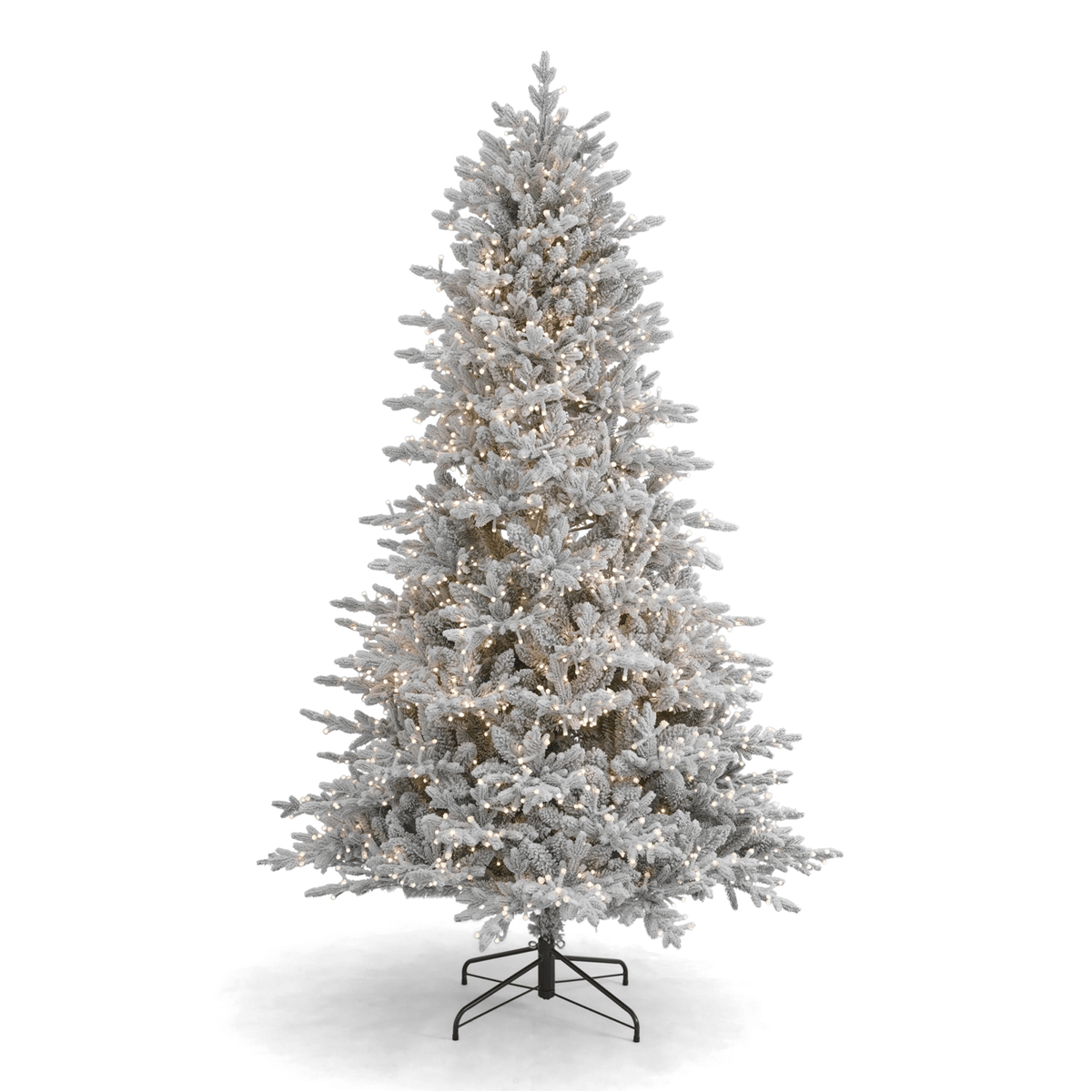 Seasonal Dandan Flocked Pine 7.5 Flocked Pe Mixed Pvc Tree with Metal Base  3936 Tips  2200 Lights  Ez-Connect  Remote  Storage Bag - White