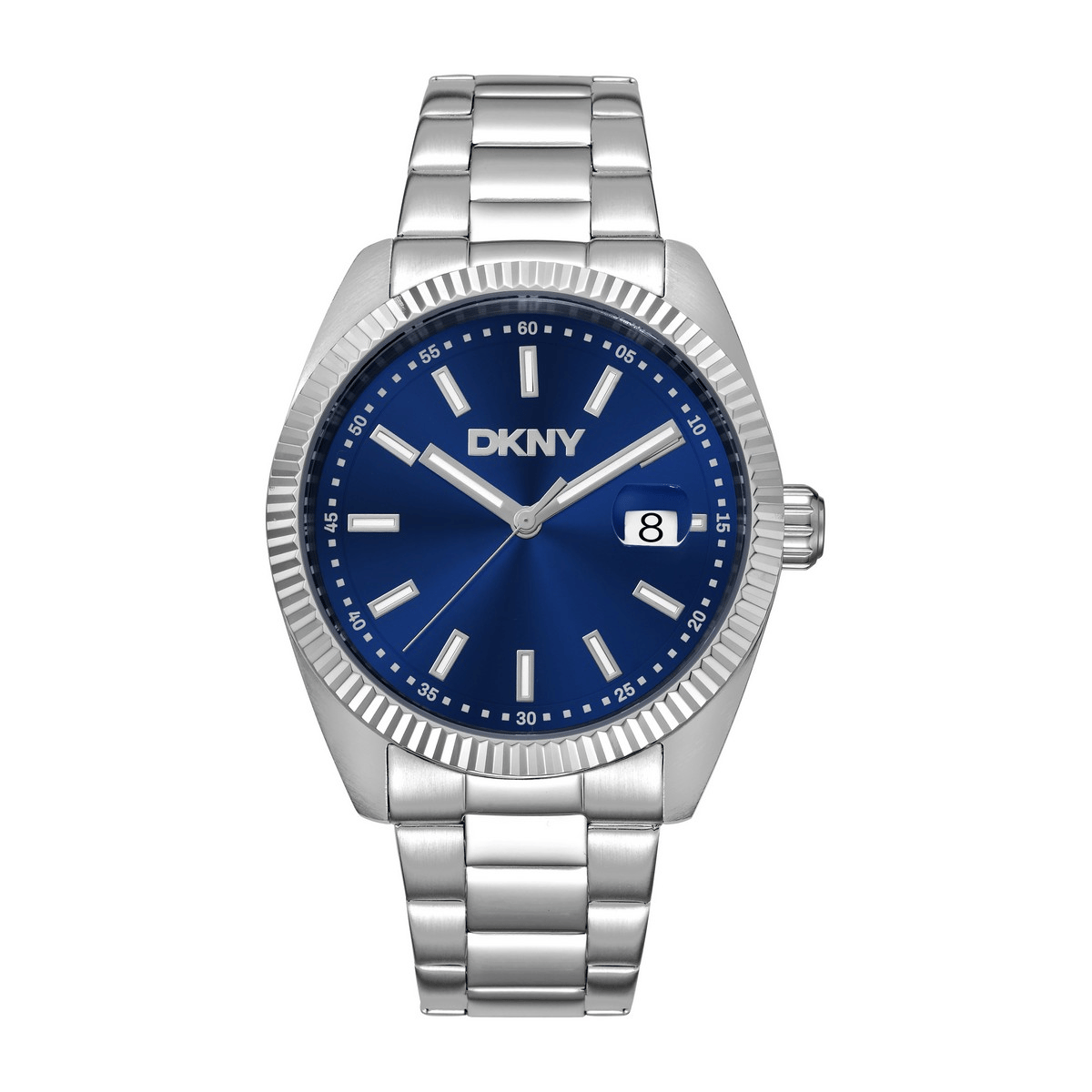 Click here for Mens DKNY Date Fluted Bezel Stainless Steel Watch... prices