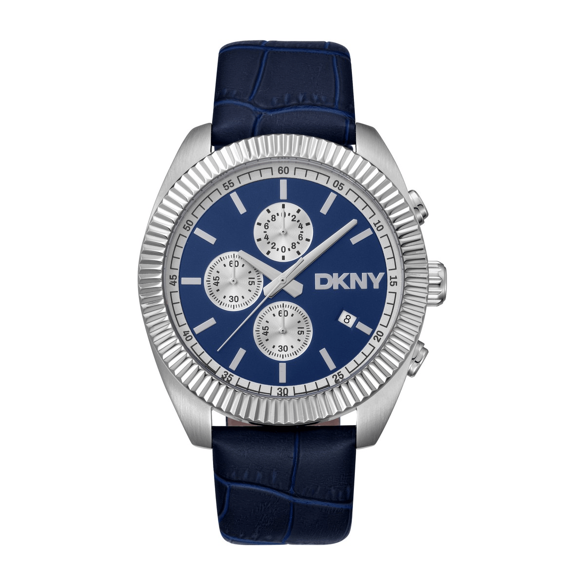 Click here for Mens DKNY Bezel Chronograph Blue Leather Watch - D... prices