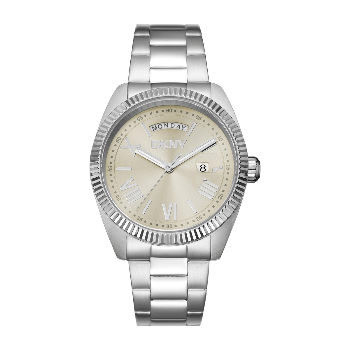 Click here for Mens DKNY Day Date Fluted Bezel Bracelet Watch - D... prices
