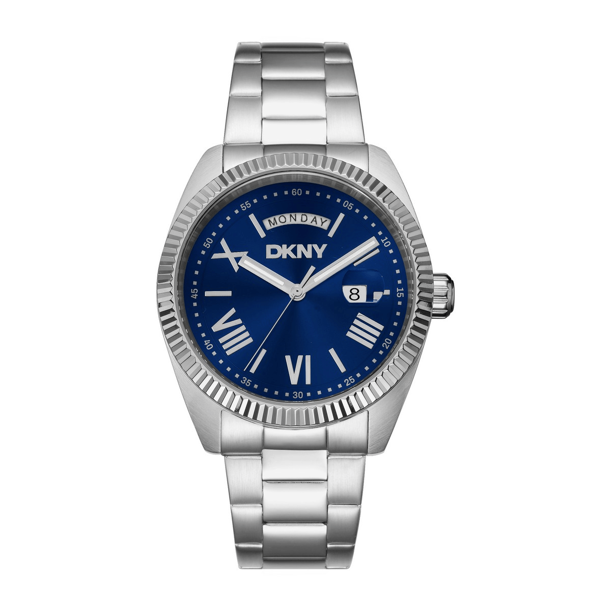Click here for Mens DKNY Day Date Fluted Bezel Blue Dial Watch -... prices