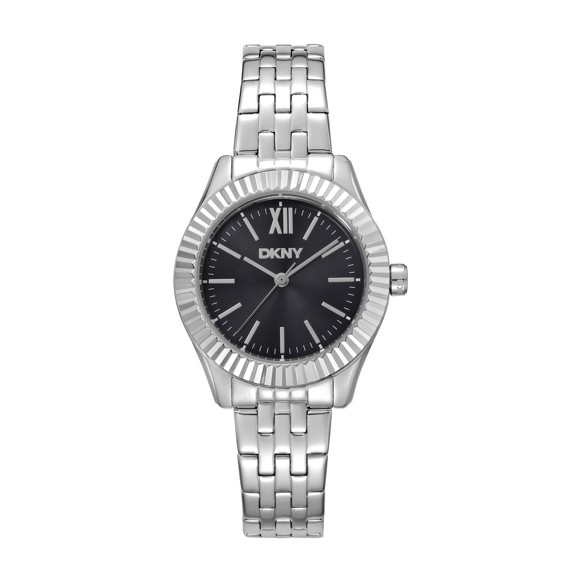 Click here for Womens DKNY Fluted Bezel Black Dial Bracelet Watch... prices