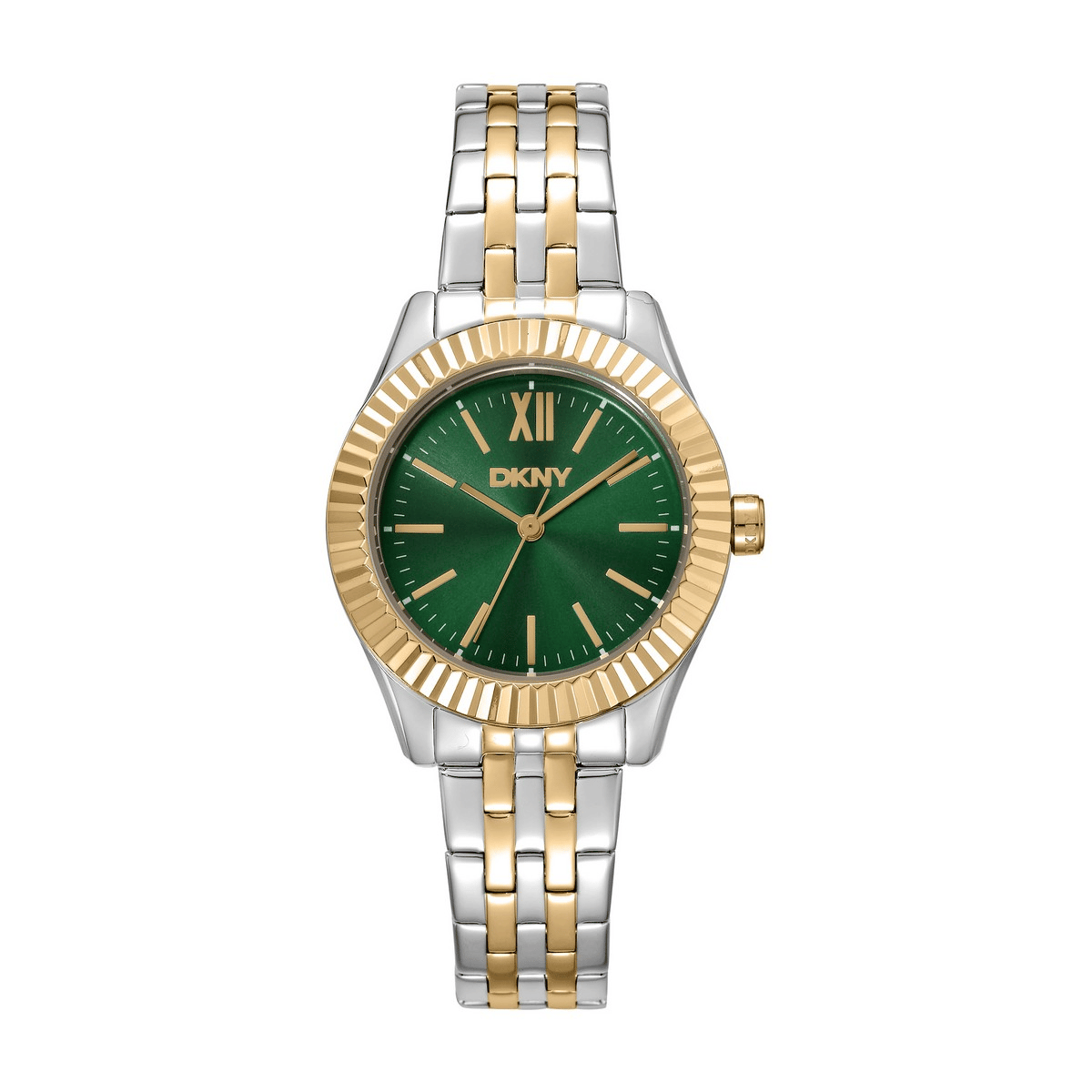 Click here for Womens DKNY Fluted Bezel Green Dial Two-Tone Watch... prices