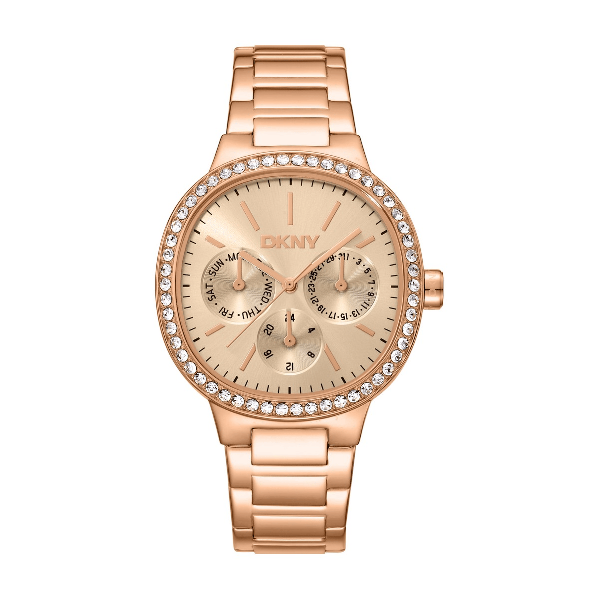 Click here for Womens DKNY Rose Gold Multifunction Watch-DK1L084M... prices