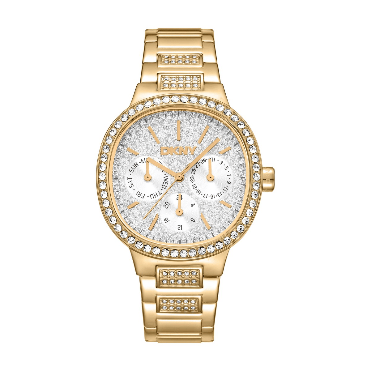 Click here for Womens DKNY Crystal Covered Dial Gold Bracelet Wat... prices