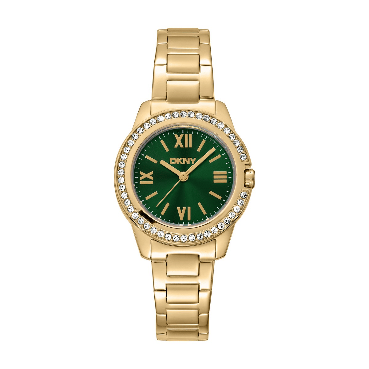 Click here for Womens DKNY Crystal Bezel Gold-Tone Green Dial Wat... prices