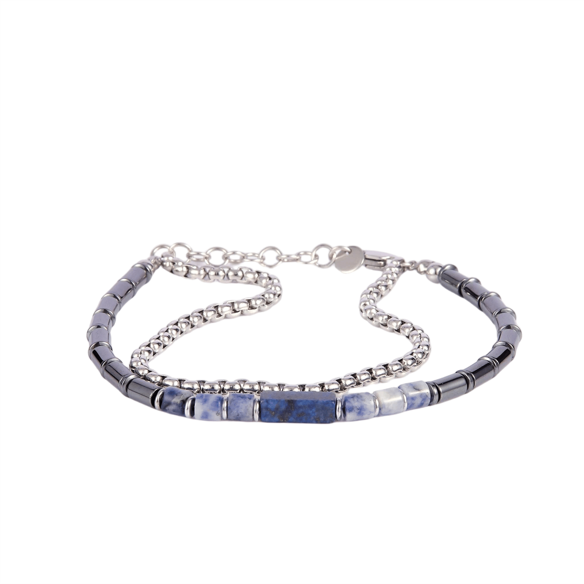 Click here for Mens Iron Saints Blue & Silver Bead Box Chain Laye... prices