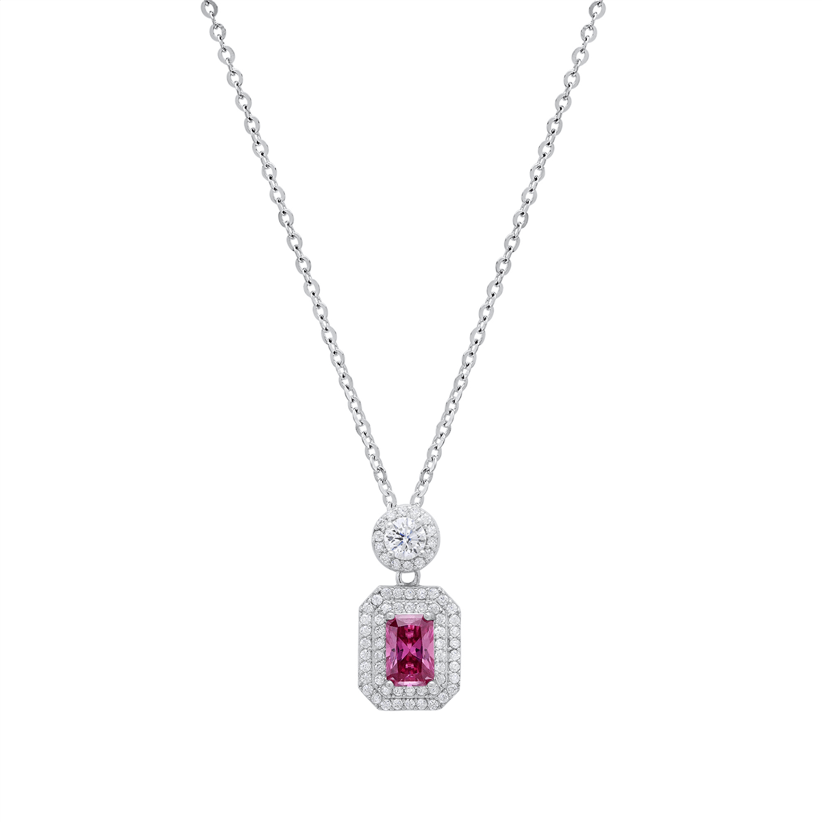 Click here for Saffron 1ctw. Pink Emerald-Cut Diamond Halo Pendan... prices