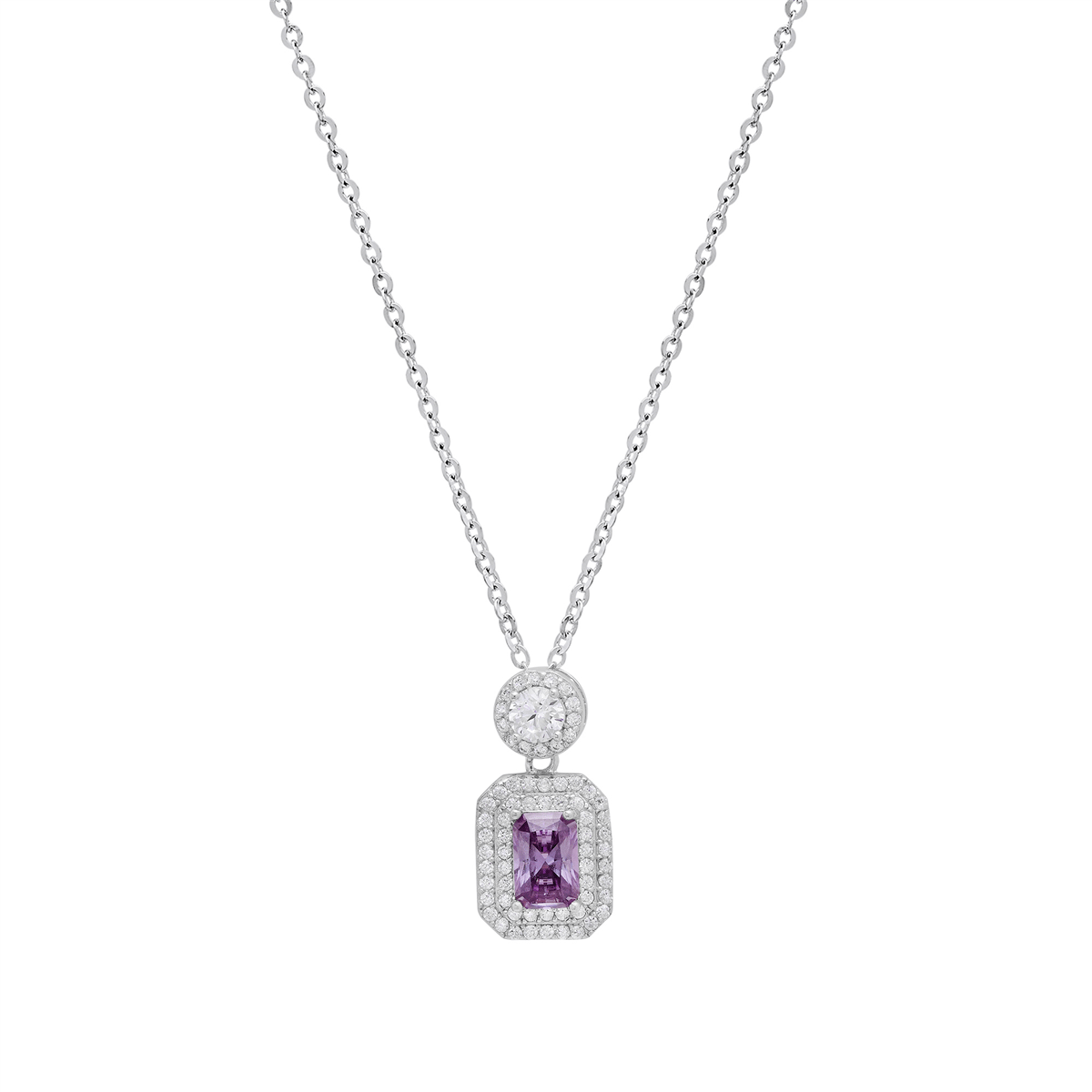 Click here for Saffron 1ctw. Violet Emerald-Cut Diamond Halo Pend... prices