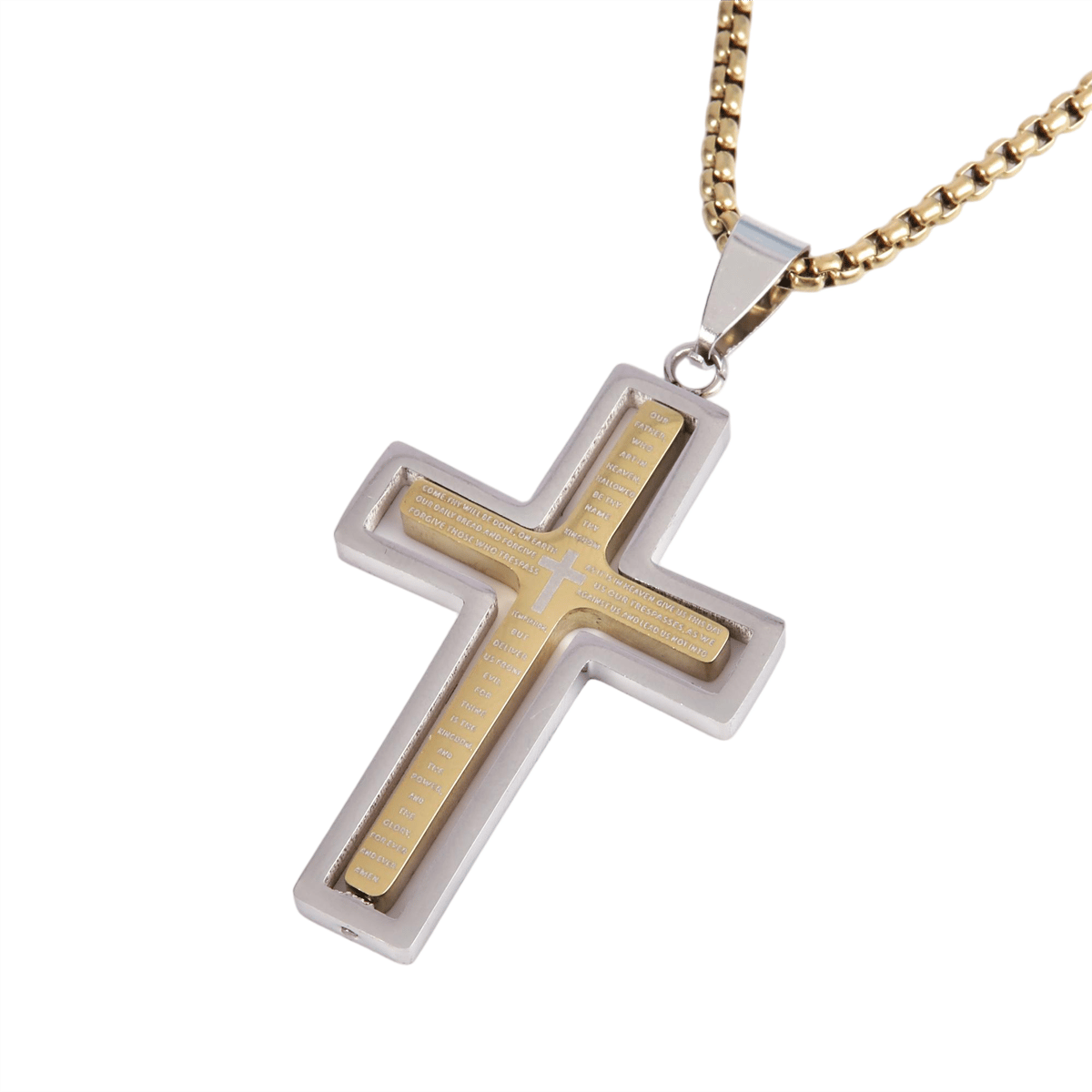 Click here for Mens Iron Saints Our Father Prayer Spinner Cross C... prices