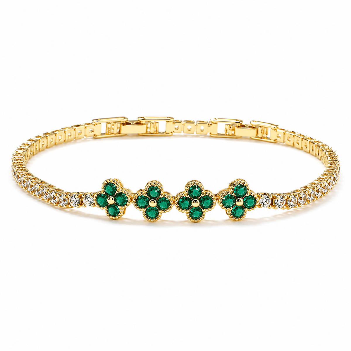 Click here for Saffron 18kt. Gold-Plated Green CZ Flower Bracelet prices