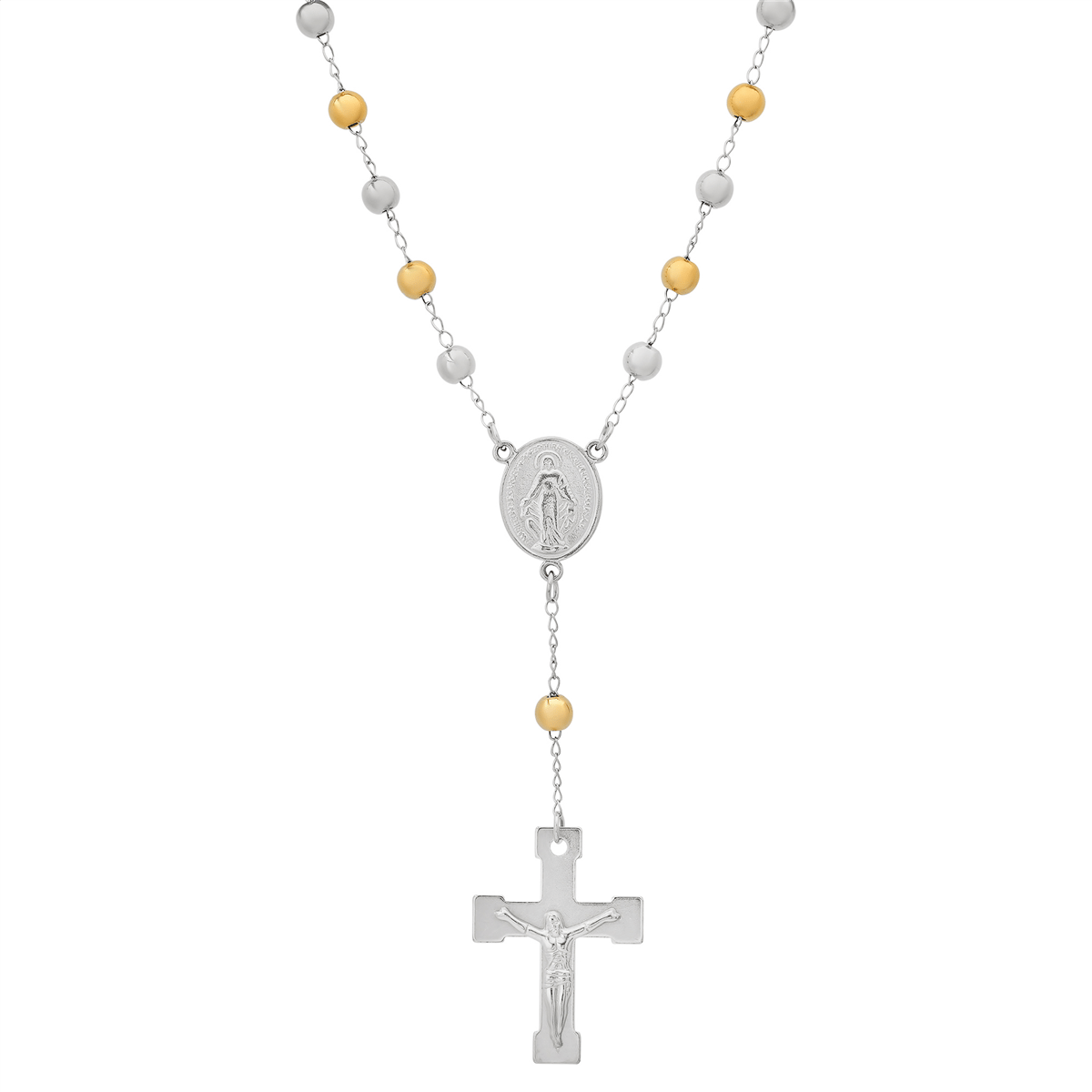 Click here for Mens Iron Saints Two-Tone Rosary-Style Necklace w/... prices