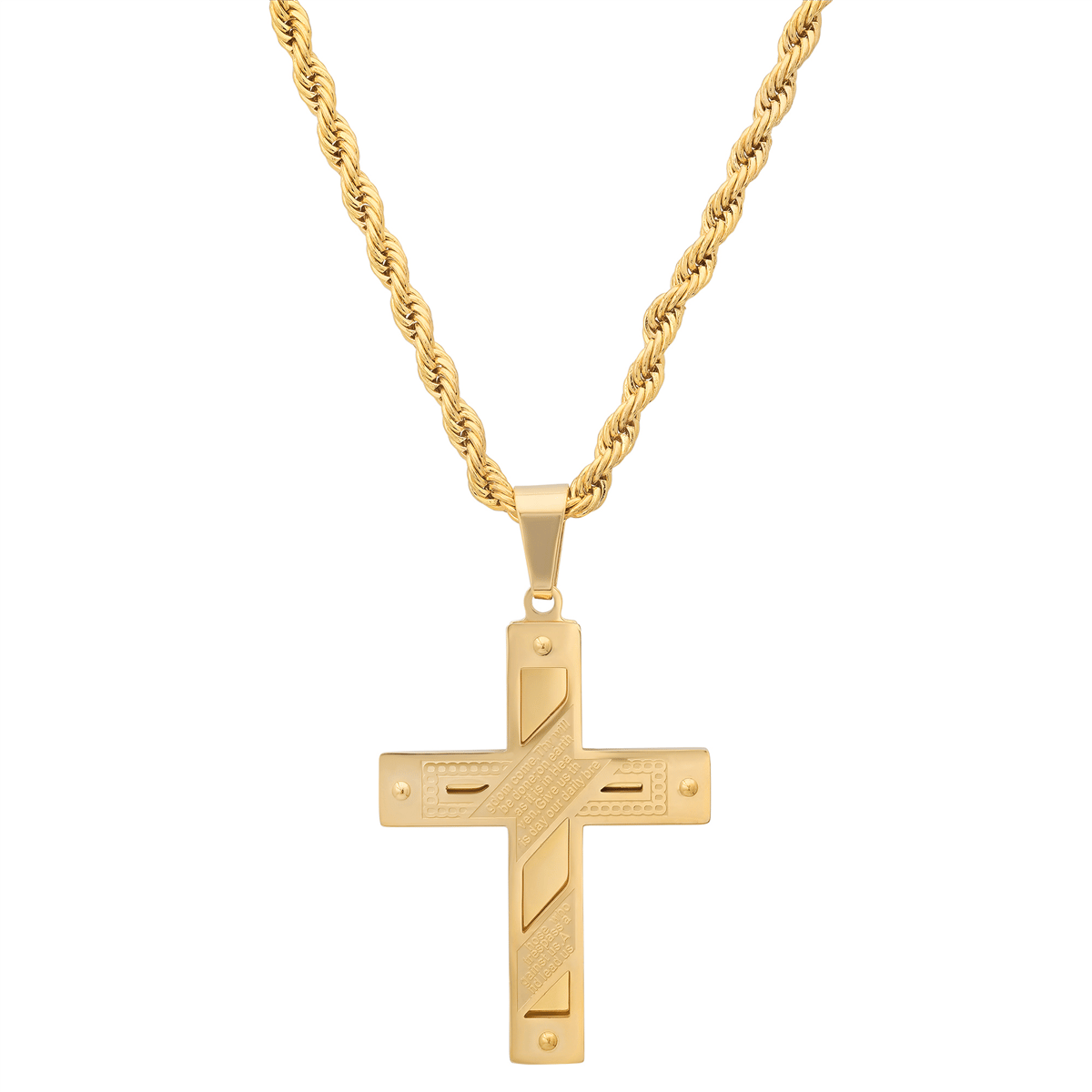 Click here for Mens Iron Saints 18kt. Gold Plated Cross Pendant N... prices