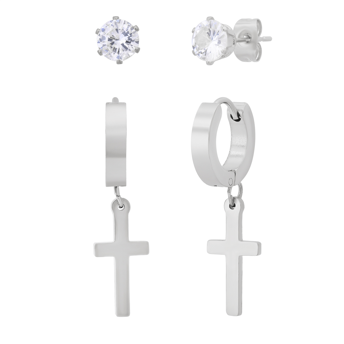 Click here for Saffron Silver Tone Stainless Steel Cross Hoop & S... prices