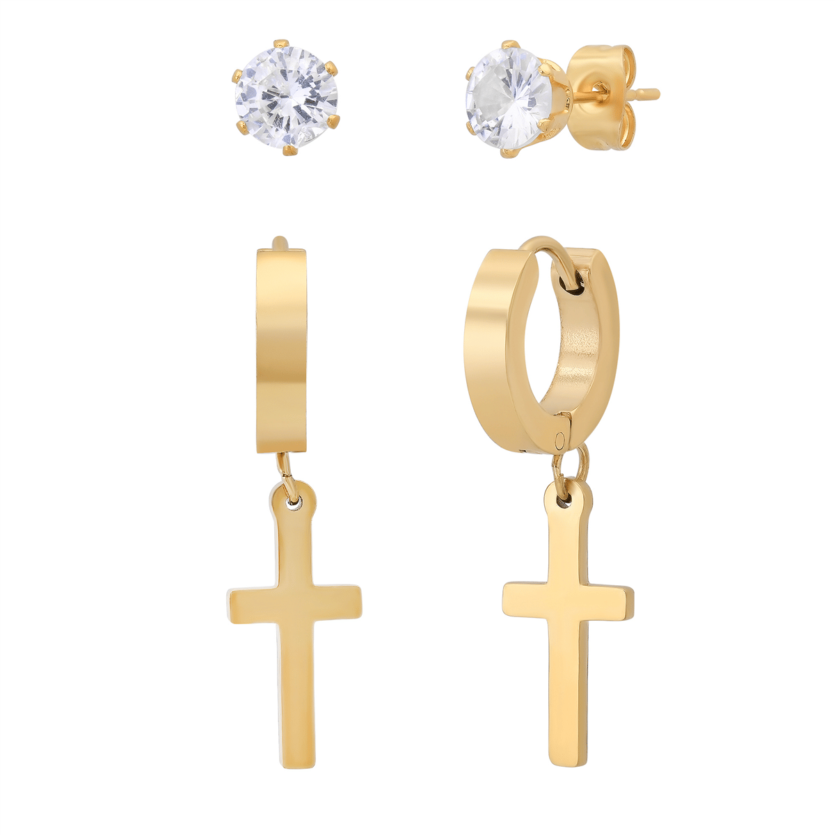 Click here for Saffron 18kt. Gold-Plated Cross Hoop & Stud Earrin... prices