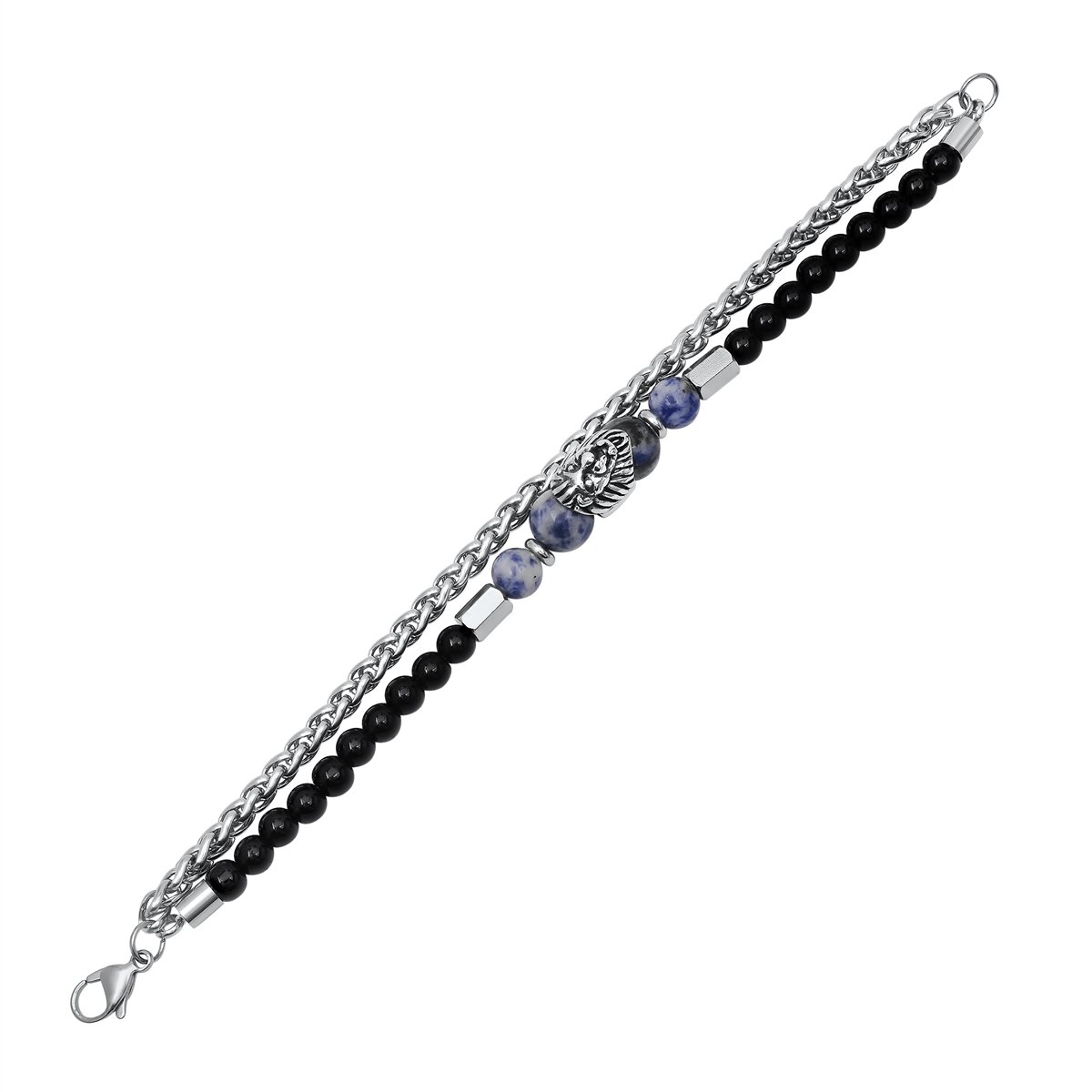 Click here for Mens Iron Saints Lion Blue Stone Bead Chain Bracel... prices