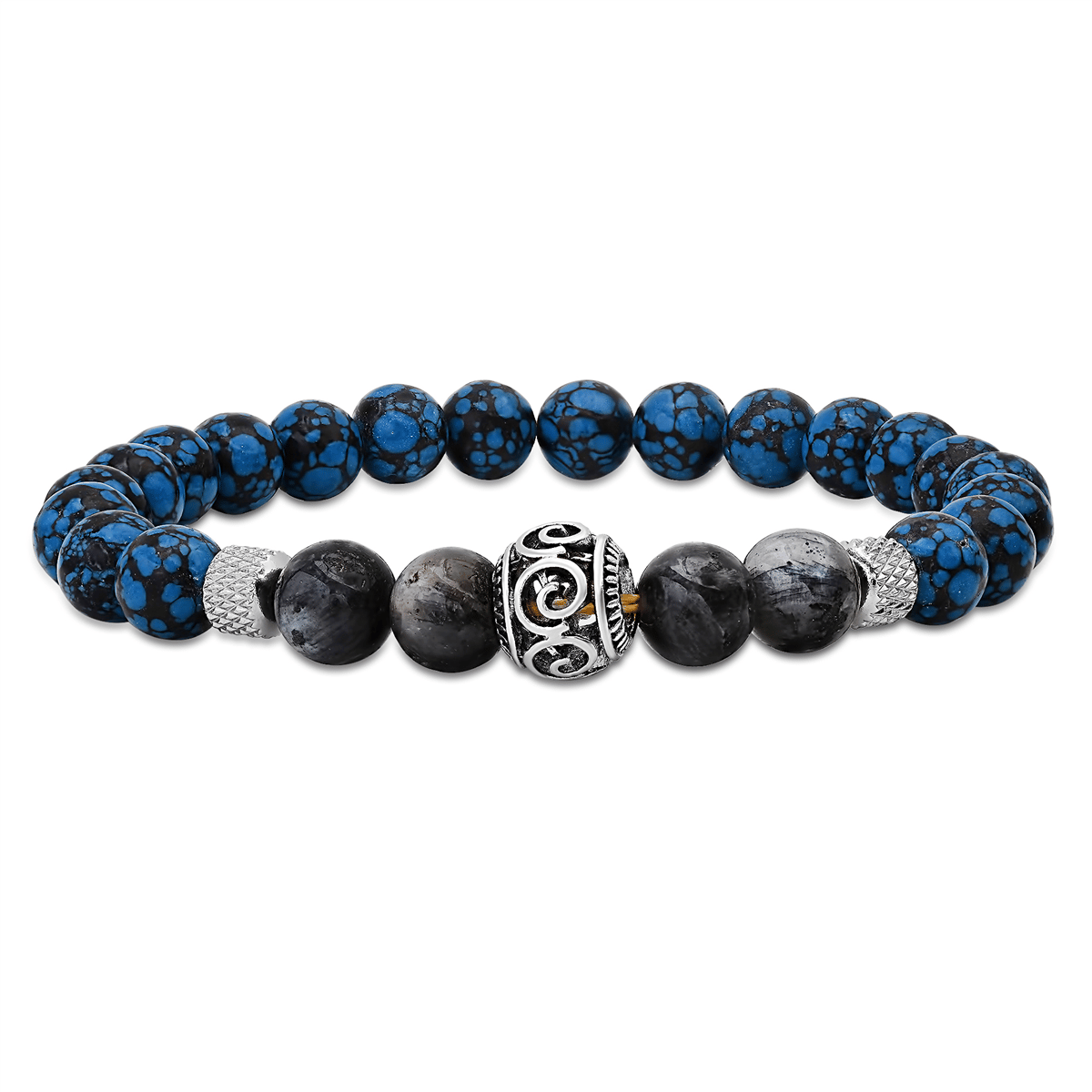 Click here for Mens Iron Saints Blue & Black Bead Charm Bracelet prices